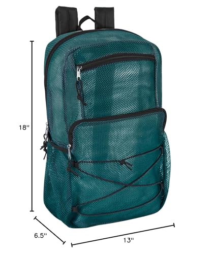 Deluxe See Through Mesh Backpack with Bungee Cord & Adjustable Padded Straps for Swimming, Travel (Green)