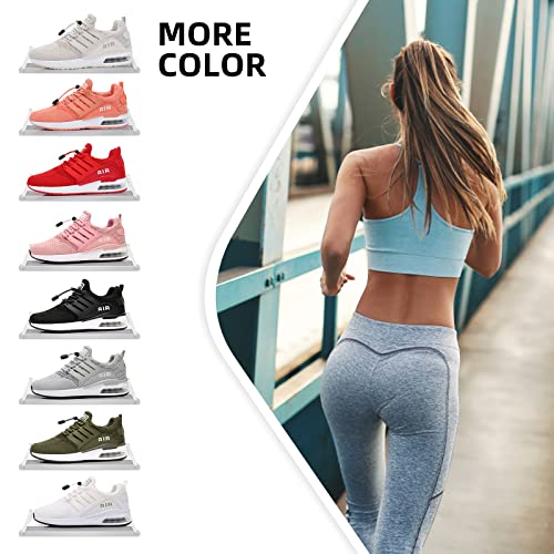 BOGOVER Womens Lightweight Air Running Shoes, Breathable Gym Jogging Running Tennis Sneakers with Air Cushion,No Tie (Khaki, 8)