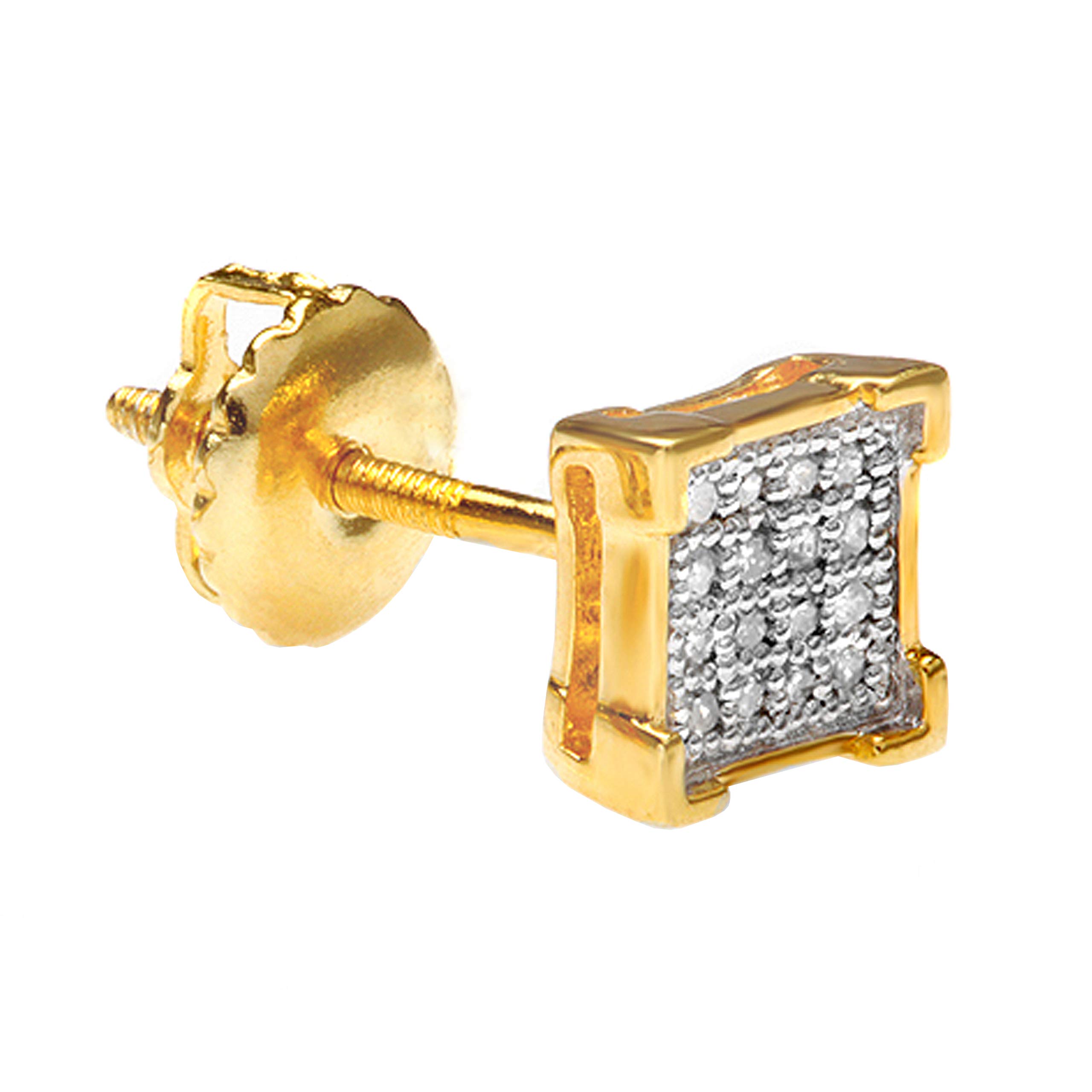 Dazzlingrock Collection Round White Diamond Square Frame 1Pc Stud Earring for Men (Color I-J, Clarity I2-I3) in 10K Solid Yellow Gold, Screw Back
