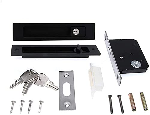 LWZH 7.1" Matte Black Privacy Pocket Door Lock Hardware, Invisible Recessed Handle Latch with Keys, Sliding Door Mortise Lock, Double Barn Door Lock Furniture Hardware