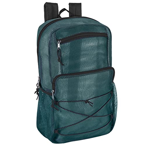 Deluxe See Through Mesh Backpack with Bungee Cord & Adjustable Padded Straps for Swimming, Travel (Green)