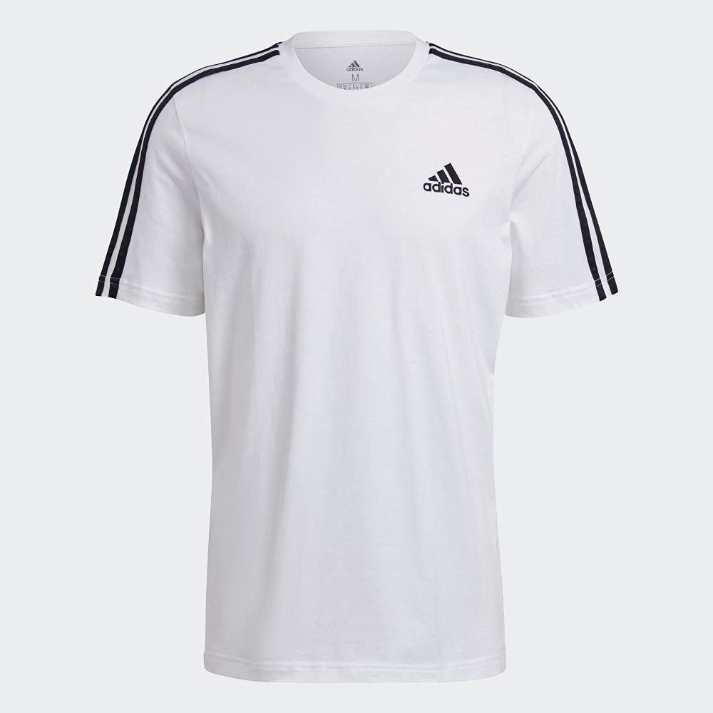 adidas Men's Essentials 3-stripes Tee, White/Black, Small