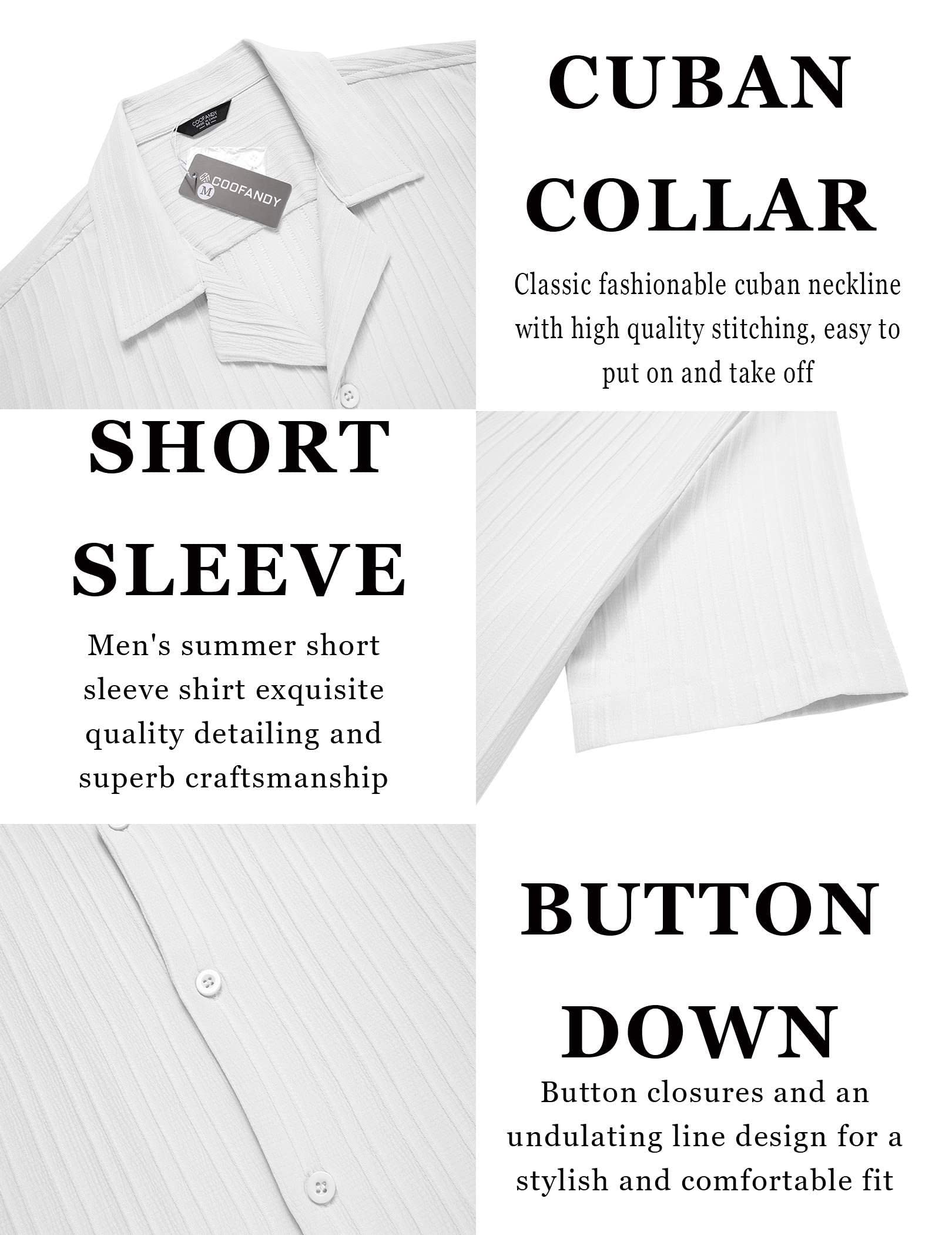 COOFANDY Mens Beach Shirt Short Sleeve Fashion Summer Beach Casual Shirts for Men Regular Fit White - L