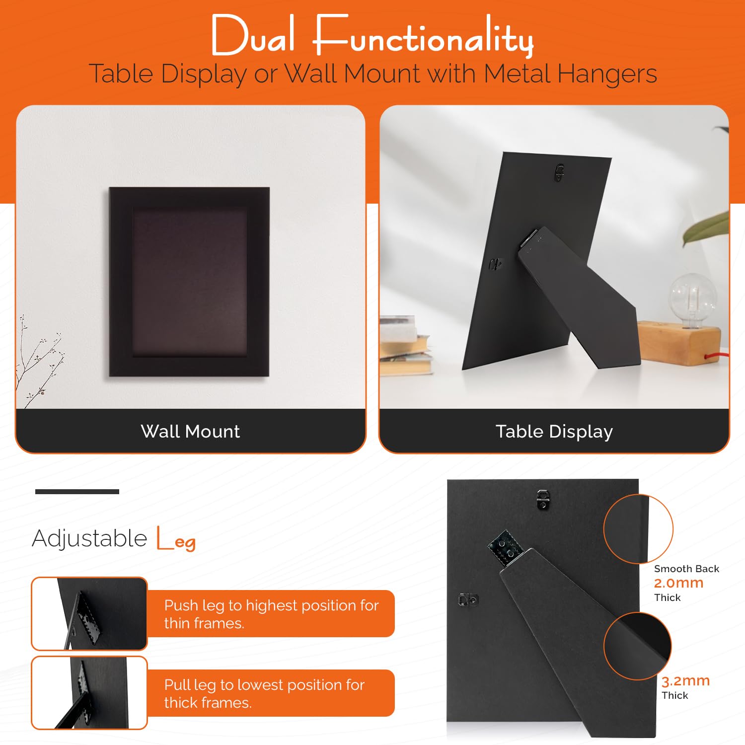 iFrame DIY Adjustable Easel Back for 8x10 Picture Frames โ Solid Black Cardboard Display Stand for Photos, Art, Tiles & More, Tabletop Easel, Made in USA (Pack of 4)