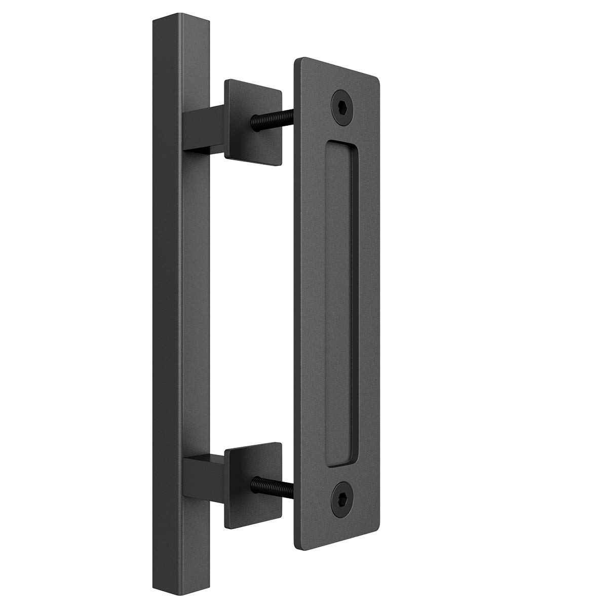 SMARTSTANDARD 10" Heavy Duty Sliding Barn Door Handle, Pull and Flush Set for Gate Kitchen Furniture Cabinet Closet Drawer, Black, Square