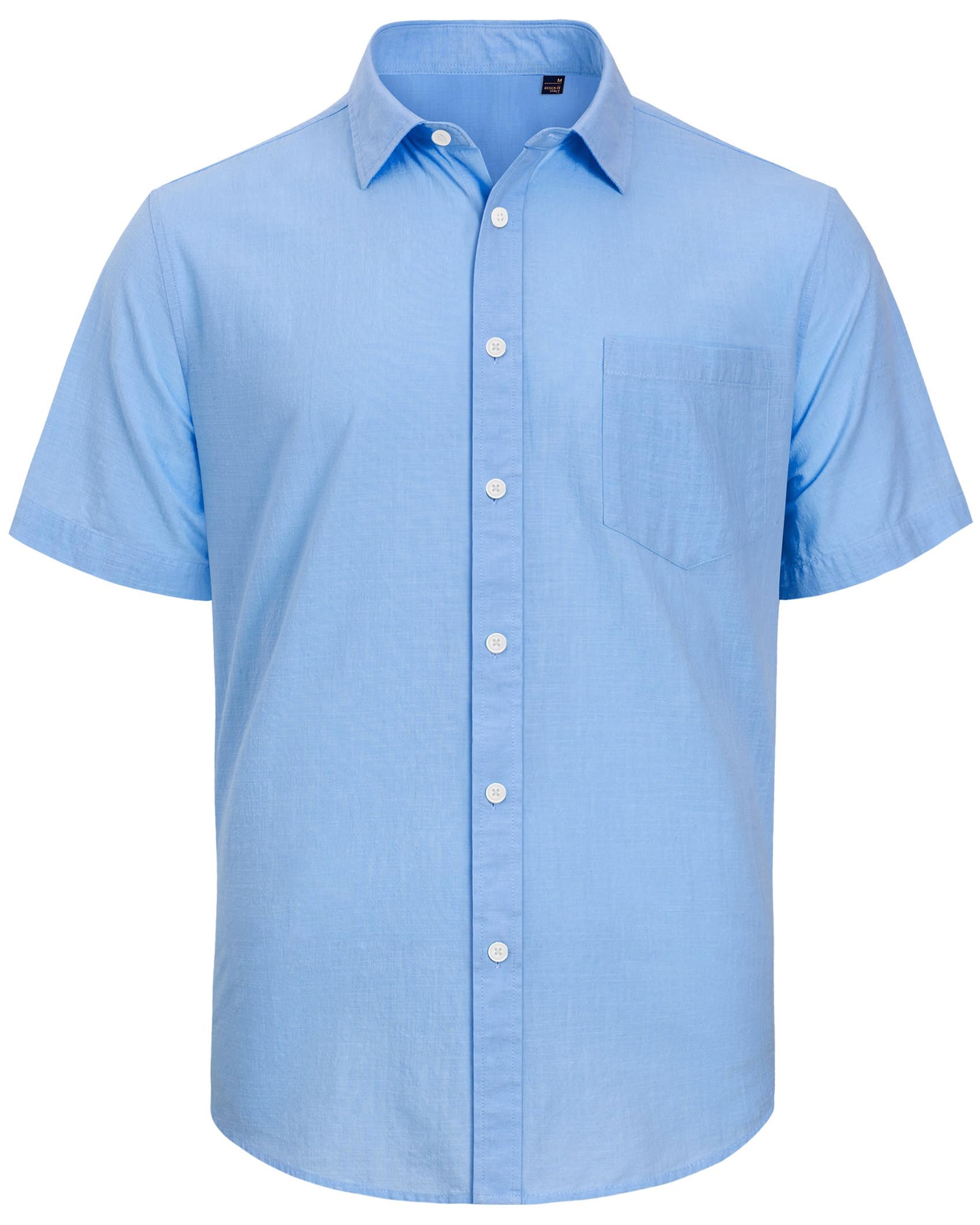 J.VER Men's Short Sleeve Linen Cotton Shirts Casual Button Down Shirt Summer Beach Tops with Pocket Light Blue X-Large