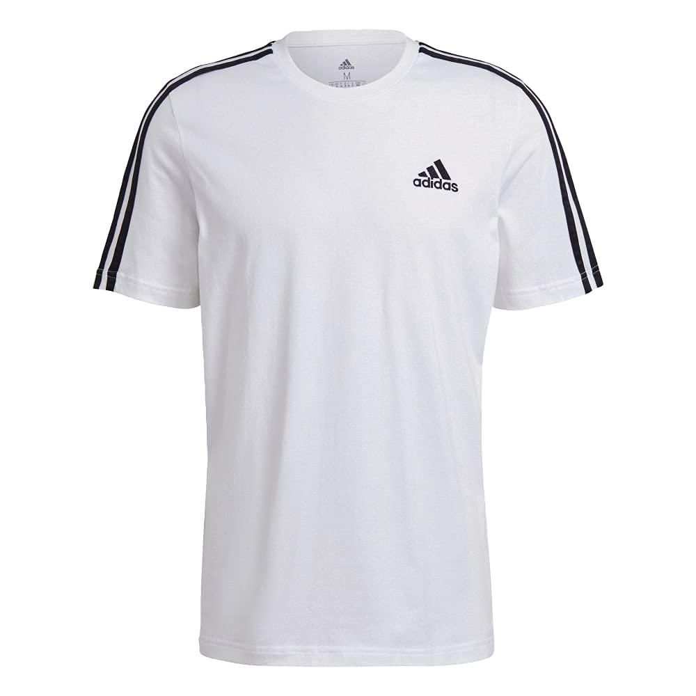 adidas Men's Essentials 3-stripes Tee, White/Black, Small