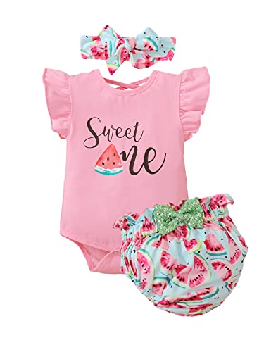Baby Girl First Birthday Clothes 1st Birthday Girl Outfit Infant Watermelon Outfit (Pink,12-18 Months)