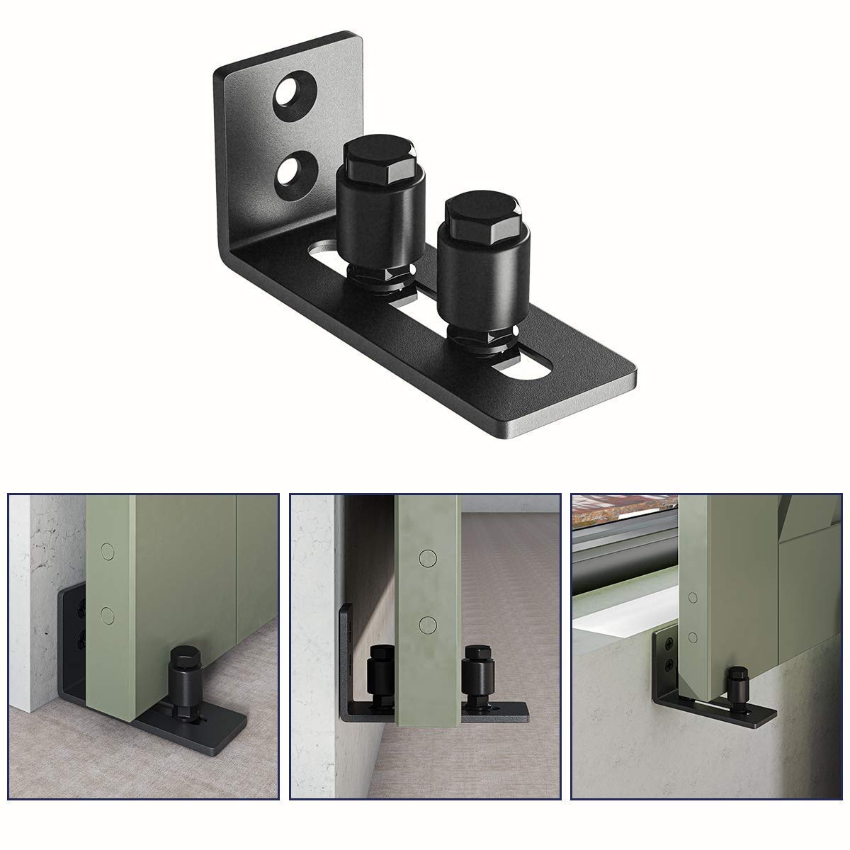 SMARTSTANDARD 12" Pull and Flush Barn Door Handle + Barn Door Bottom Adjustable Floor Guide Roller + Barn Door Large Size Latch Lock