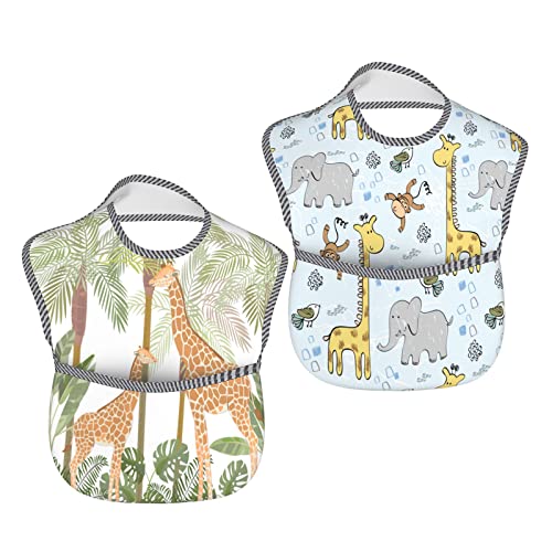 Giraffe Baby Stuff Baby Bibs 2Packs for 6-24 Months Waterproof Washable Fabric (Giraffe)