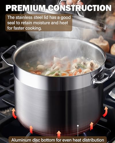 Cooks Standard Stockpots Stainless Steel, 20 Quart Professional Grade Stock Pot with Lid, Silver