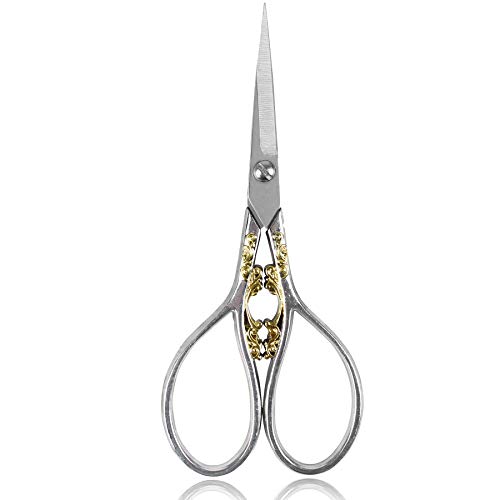 BIHRTC 4.33 Inches Vintage European Style Stainless Steel Auspicious Clouds Scissors for Needlework, Embroidery, Sewing, Craft, Art Work & Everyday Use (Silver)