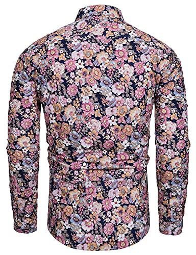 TUNEVUSE Mens Long Sleeve Floral Dress Shirt Flowered Pink Pattern Print Button Down Shirts Cotton Pink Medium