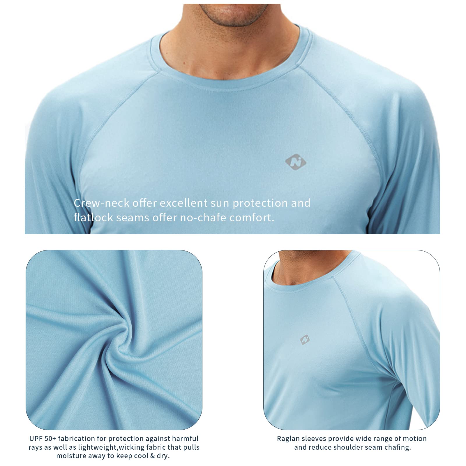 NAVISKIN Men's Sun Protection UPF 50+ UV Outdoor Long Sleeve Shirts Powder Blue Size L