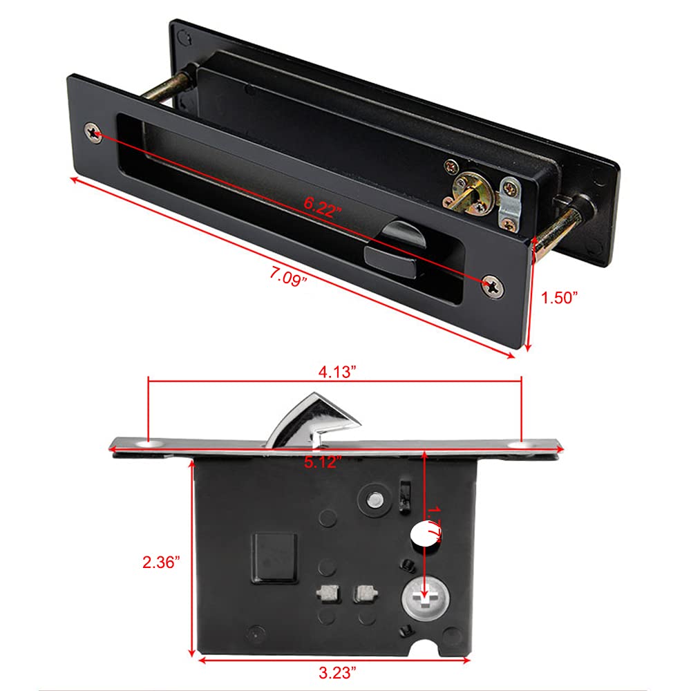 LWZH 7.1" Matte Black Privacy Pocket Door Lock Hardware, Invisible Recessed Handle Latch with Keys, Sliding Door Mortise Lock, Double Barn Door Lock Furniture Hardware