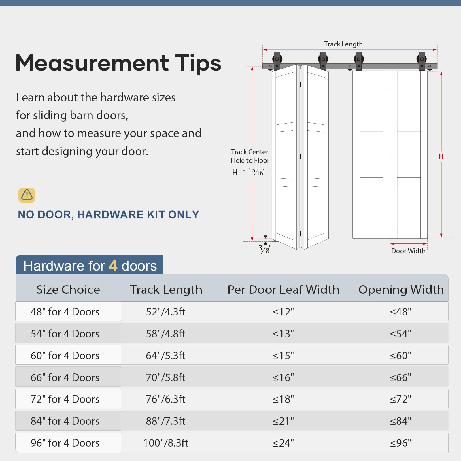 EaseLife 96" Bi-Folding Sliding Barn Door Hardware Track Kit for 4 Closet Door,Top Mount Roller,Heavy Duty,Slide Smoothly Quietly,Easy Install,Black,No Door (Track Length 100" for Four 24" Wide Door)
