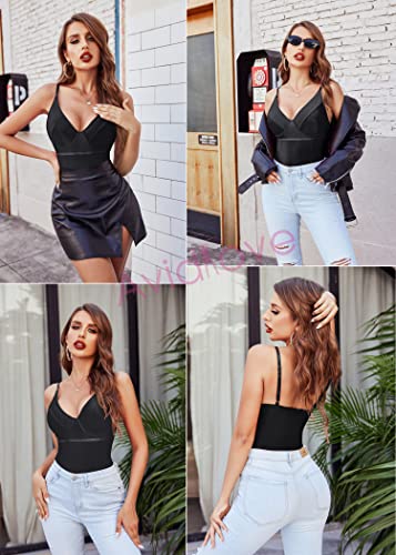 Avidlove Womens Sexy Lingerie Sleeveless Bodysuit V Neck Thong Bodysuits Leotard Tank Tops Black Small