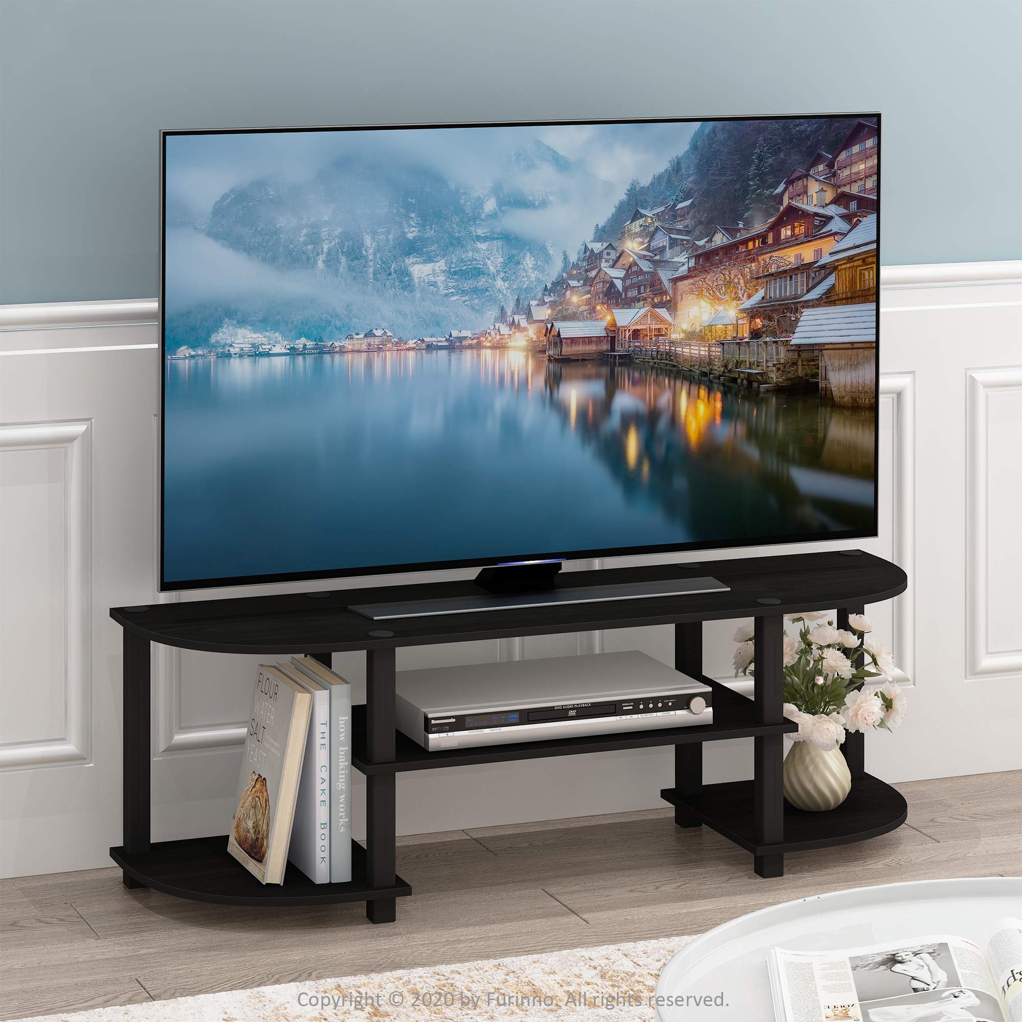 Furinno Turn-S-Tube Wide TV Entertainment Center, Espresso/Black & Simplistic End Table, Espresso/Black
