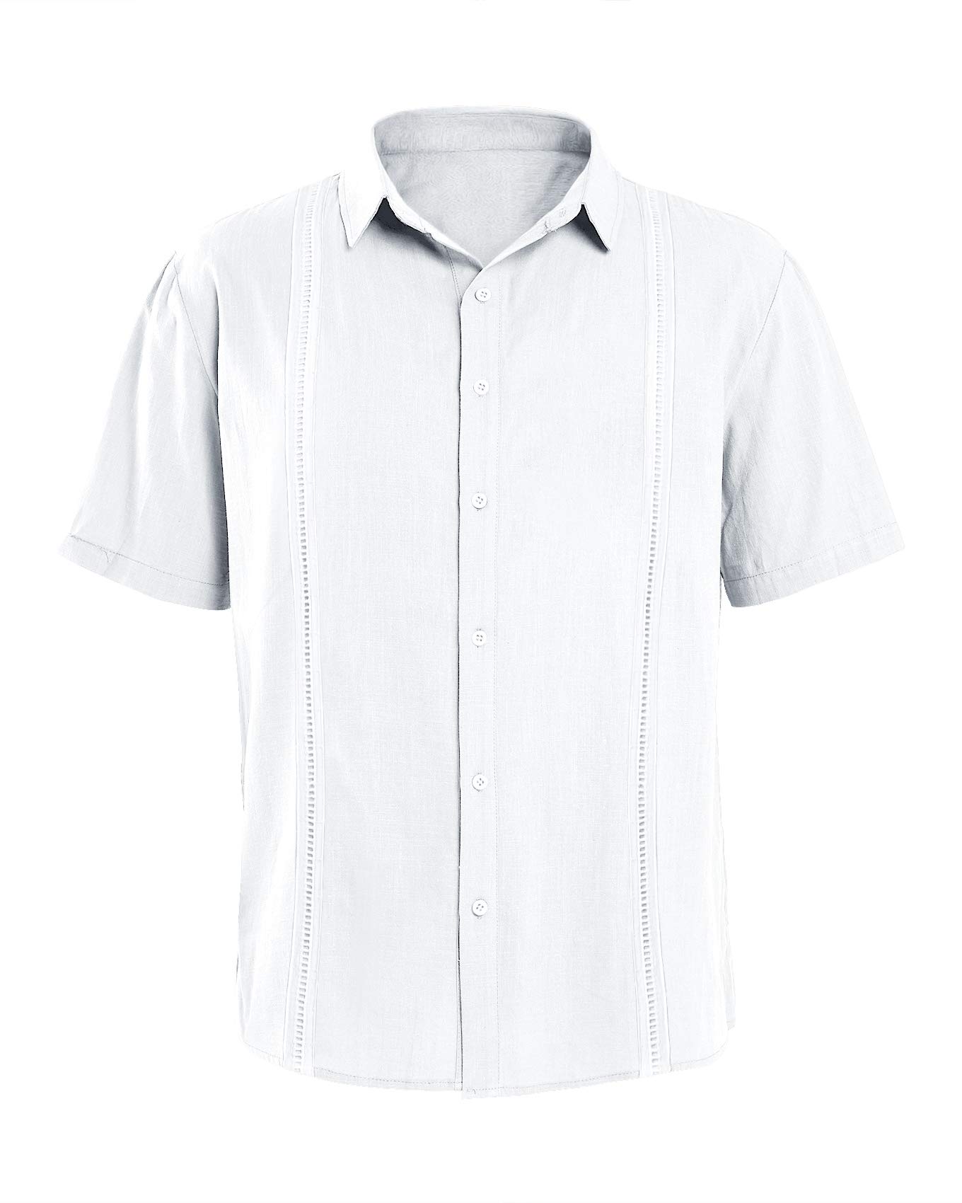 Hestenve Mens Short Sleeve Cuban Camp Guayabera Shirt Linen Cotton Hippie Beach Button Down Shirts White