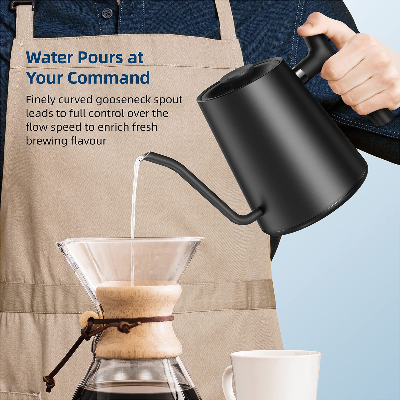 Miroc Gooseneck Electric Pour-Over Kettle, Temperature Variable Kettle for Coffee Tea Brewing, 0.9L Stainless Steel Kettle, Temperature Holding, Built-in Stopwatch
