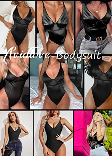 Avidlove Womens Sexy Lingerie Sleeveless Bodysuit V Neck Thong Bodysuits Leotard Tank Tops Black Small