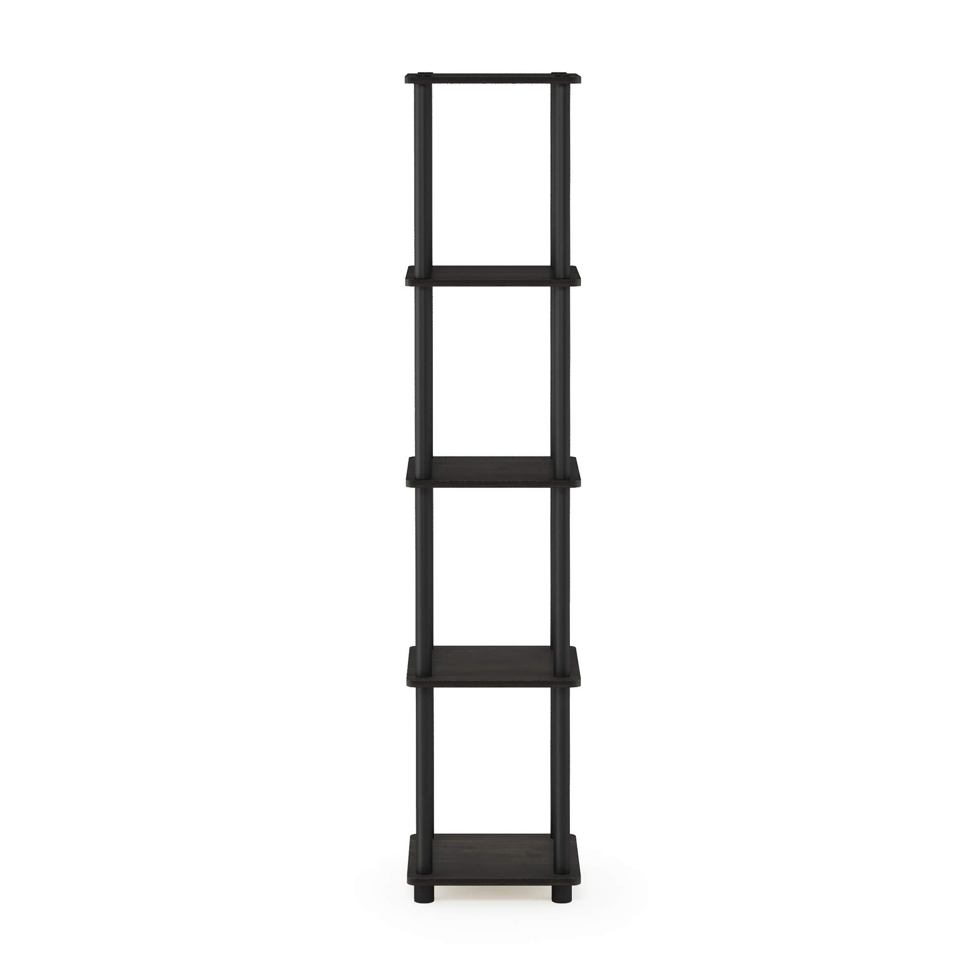 Furinno Turn-N-Tube 5-Tier Corner Square Rack Display Shelf, Round, Espresso/Black & Just 3-Tier Turn-N-Tube End Table/Side Table/Night Stand/Bedside Table, 2-Pack, Americano/Black