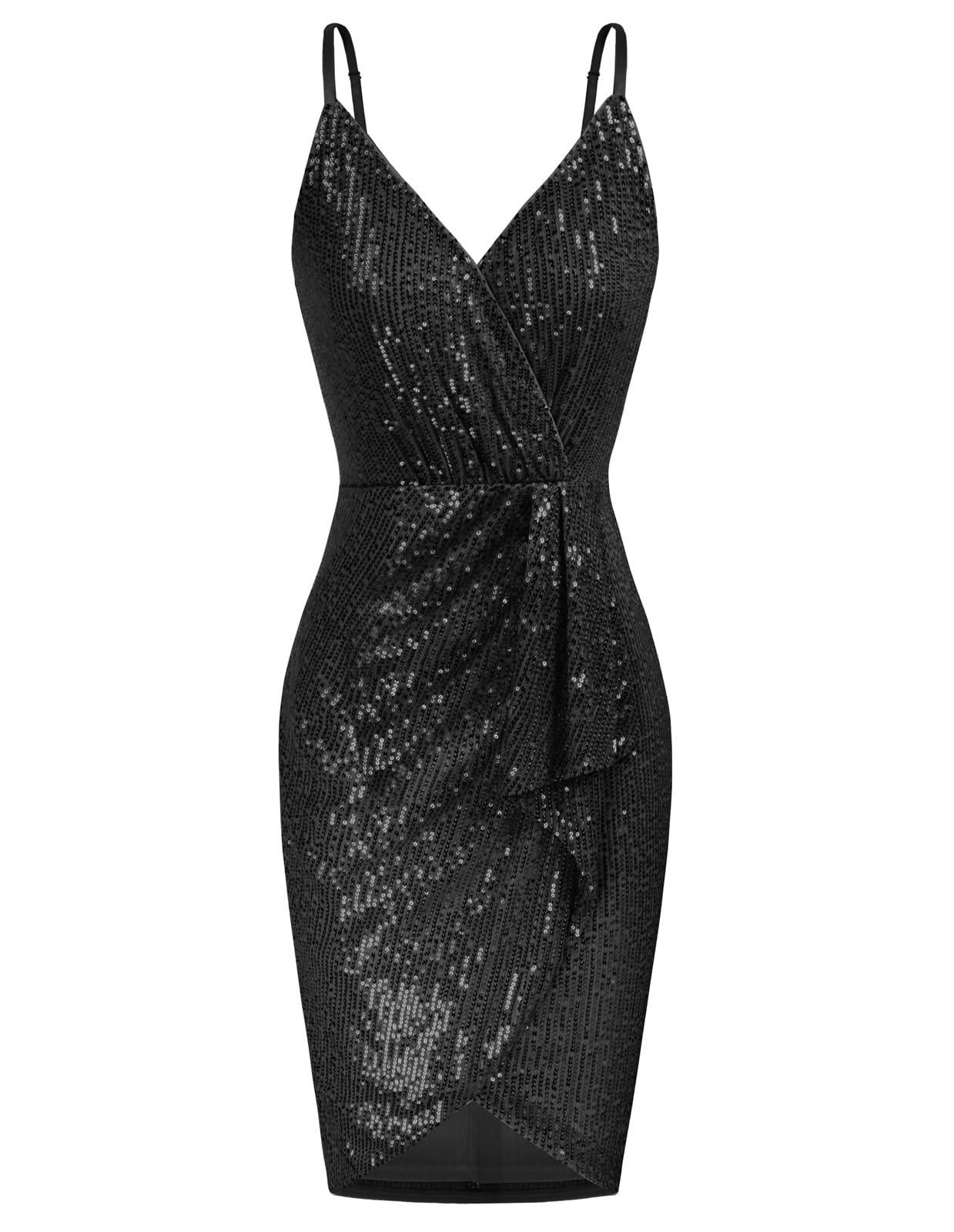 GRACE KARIN Sequin Dress for Women Sexy Party Night Dress Wrap V Neck Bodycon Mini Dress Black L