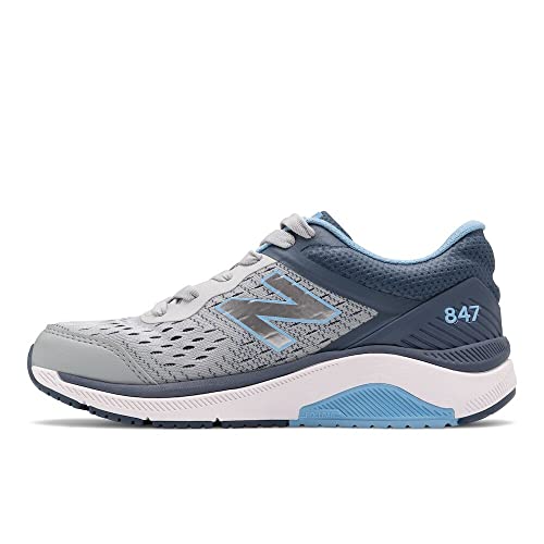 New Balance womens 847 V4 Walking Shoe, Light Aluminum/Vintage Indigo/Team Carolina, 8 Wide US