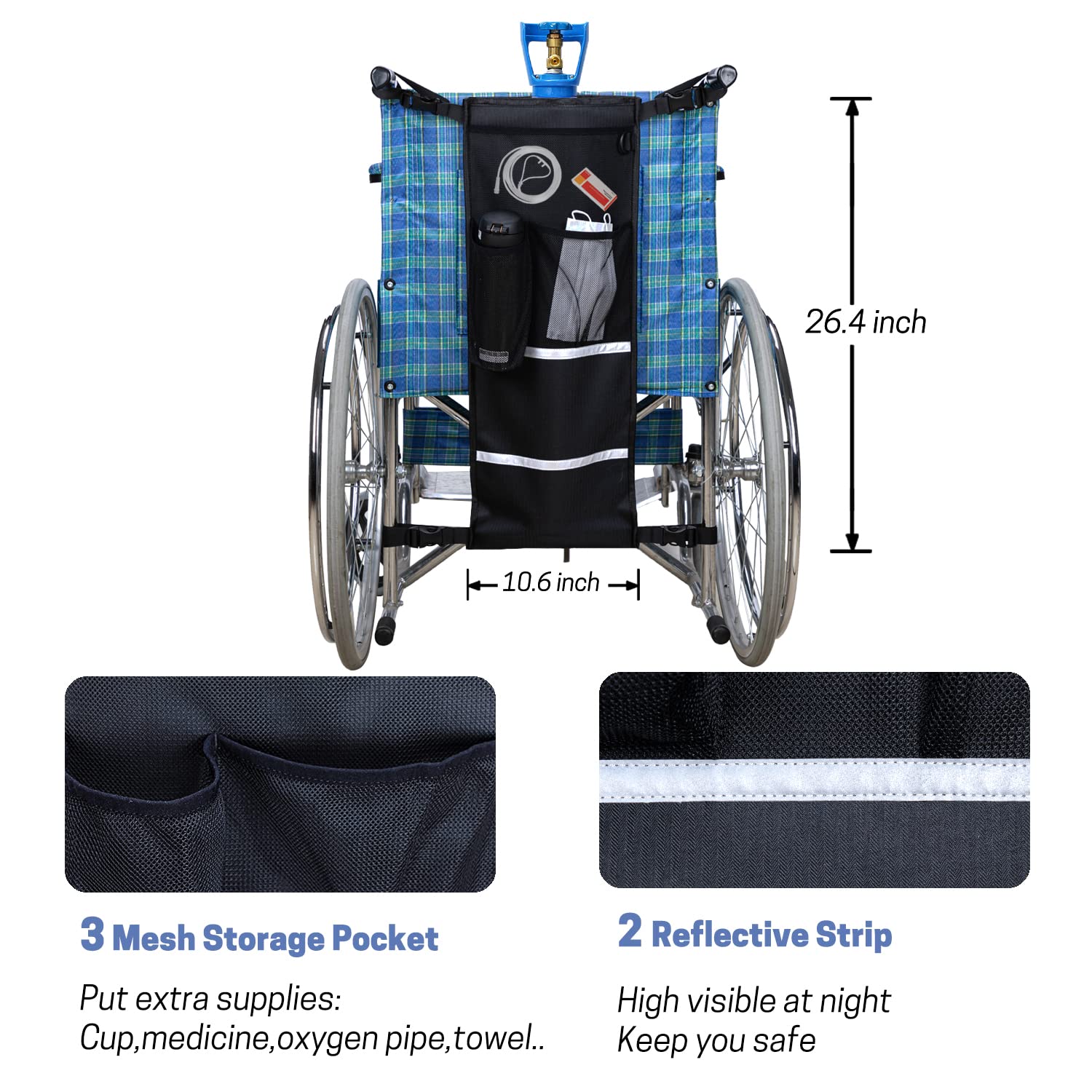 SWISSELITE Oxygen Cylinder Bag,Wheelchair Oxygen Tank Holder with Buckles,Oxygen Tank Carrier Holder for Wheelchair Walker with Mesh Storage Pocket Fits Most Portable Oxygen Tanks