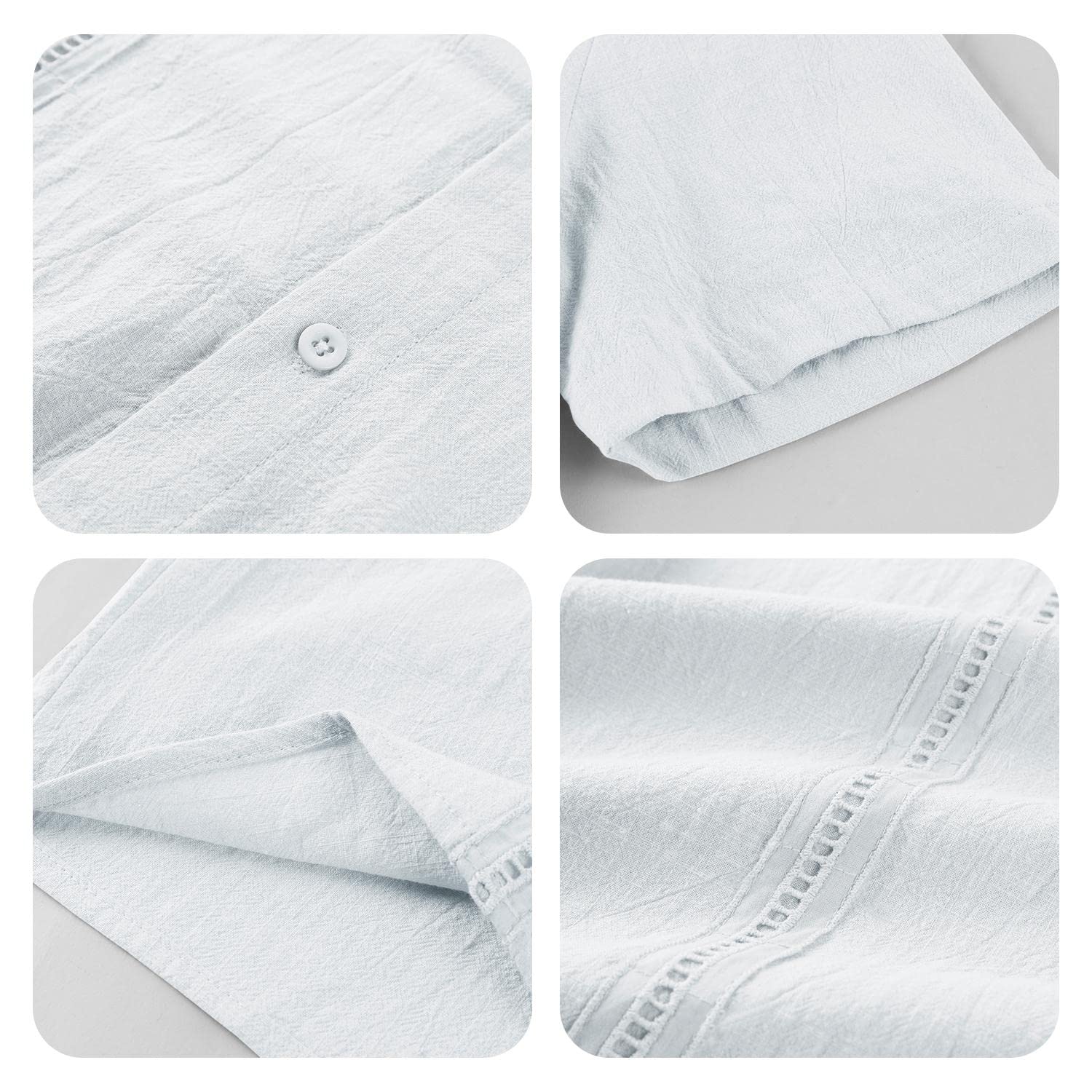 Hestenve Mens Short Sleeve Cuban Camp Guayabera Shirt Linen Cotton Hippie Beach Button Down Shirts White