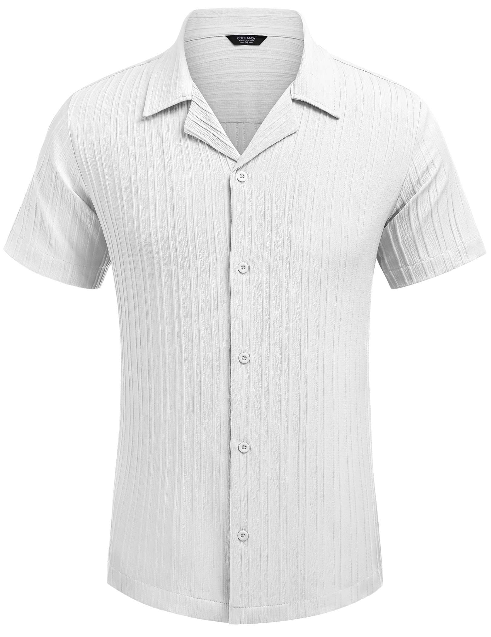 COOFANDY Mens Beach Shirt Short Sleeve Fashion Summer Beach Casual Shirts for Men Regular Fit White - L