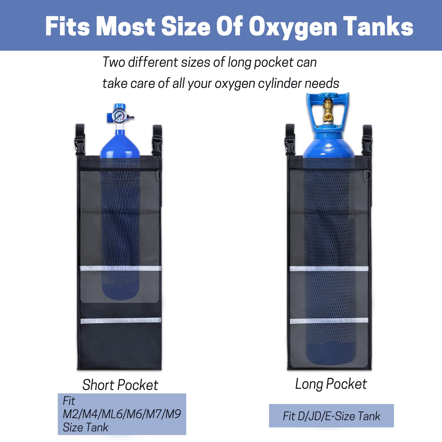 SWISSELITE Oxygen Cylinder Bag,Wheelchair Oxygen Tank Holder with Buckles,Oxygen Tank Carrier Holder for Wheelchair Walker with Mesh Storage Pocket Fits Most Portable Oxygen Tanks