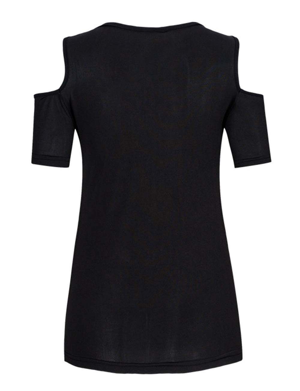 SEMATOMALA Women's Cold Shoulder Sexy Lace Up V Neck Short Sleeve Tee Shirts Tops Clubwear Plus Size BL-3XL Black