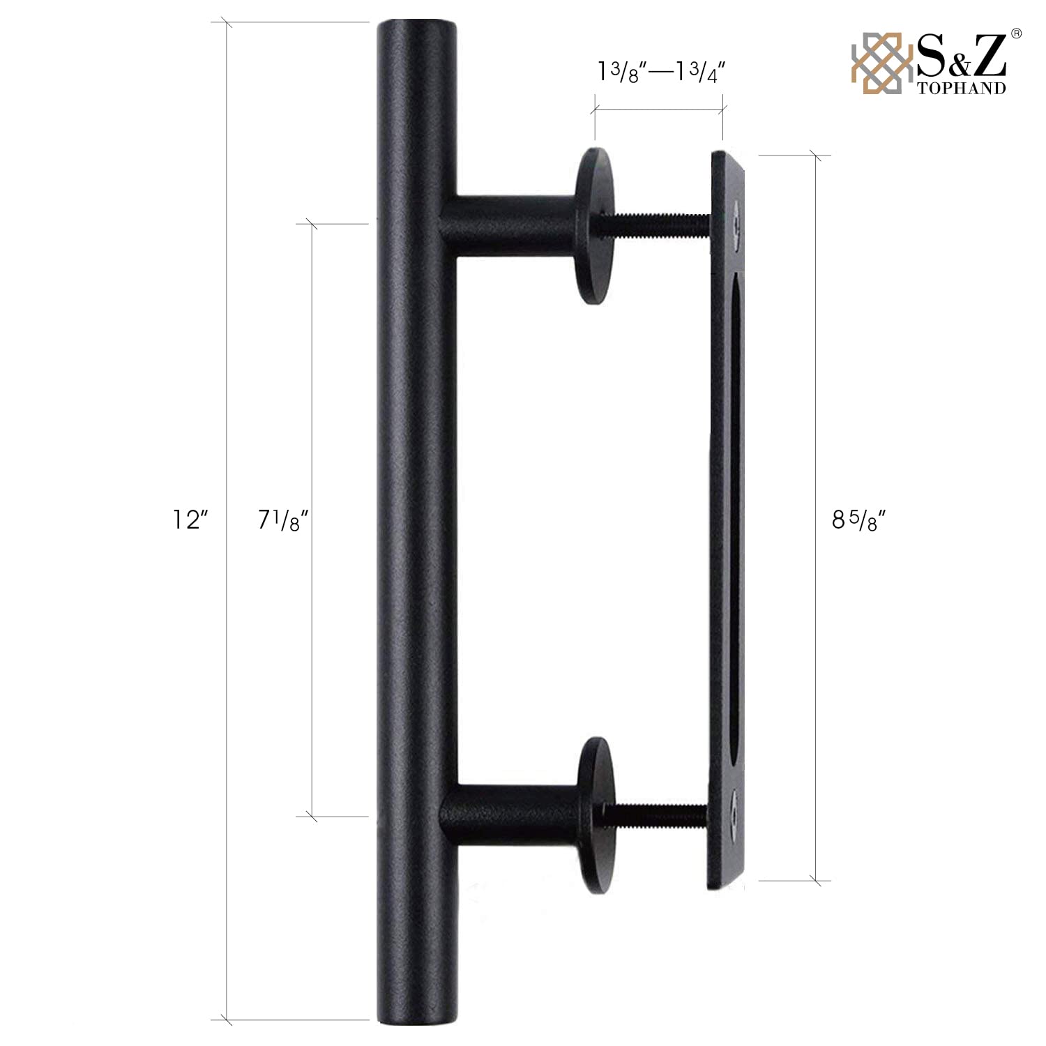 S&Z TOPHAND® 36 in x 84 in Brown British Brace Knotty Barn Door with 6.6FT Sliding Door Hardware Kit/Double -Sided Door Handle/Solid Wood/Double Surfaces/Simple Assembly is Required
