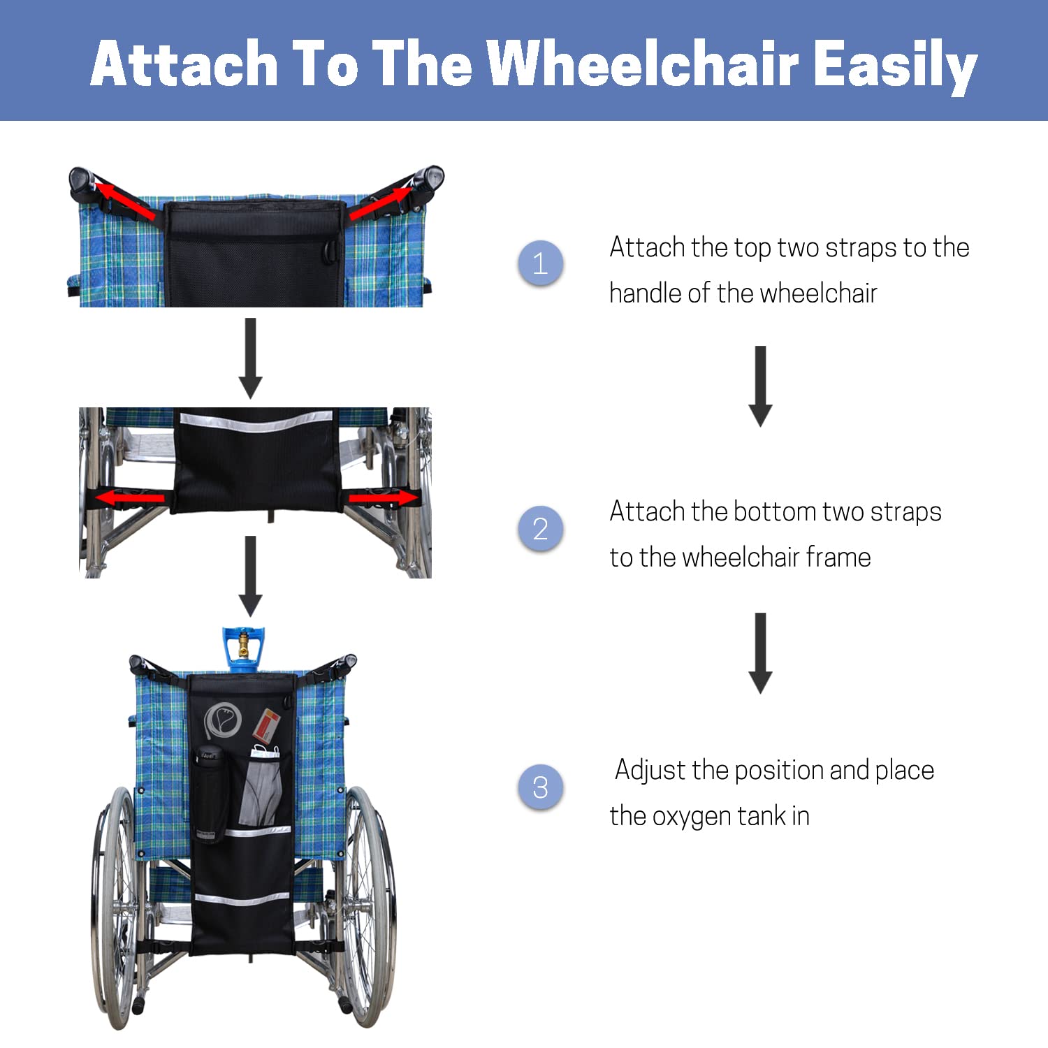 SWISSELITE Oxygen Cylinder Bag,Wheelchair Oxygen Tank Holder with Buckles,Oxygen Tank Carrier Holder for Wheelchair Walker with Mesh Storage Pocket Fits Most Portable Oxygen Tanks