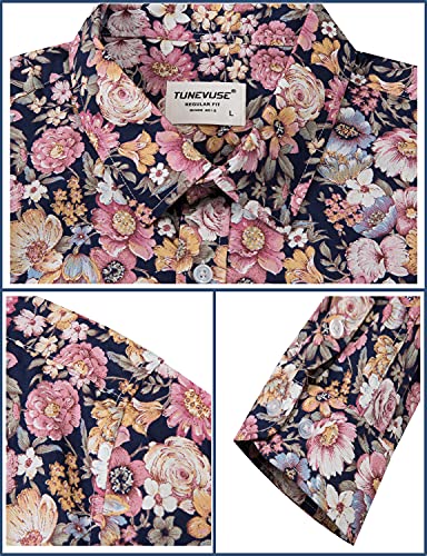 TUNEVUSE Mens Long Sleeve Floral Dress Shirt Flowered Pink Pattern Print Button Down Shirts Cotton Pink Medium