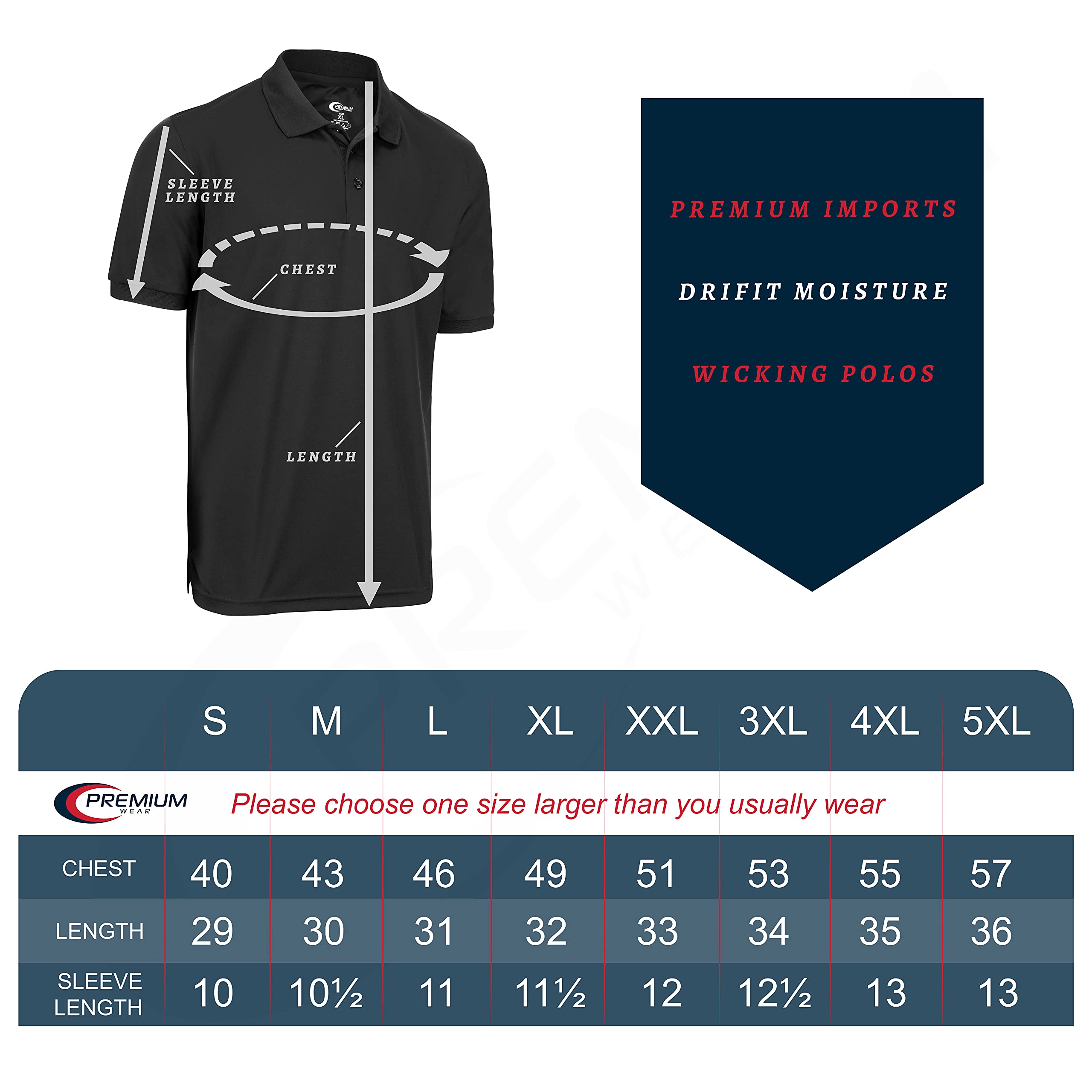Premium Wear Men's High Moisture Wicking Polo T Shirts | Black - Large