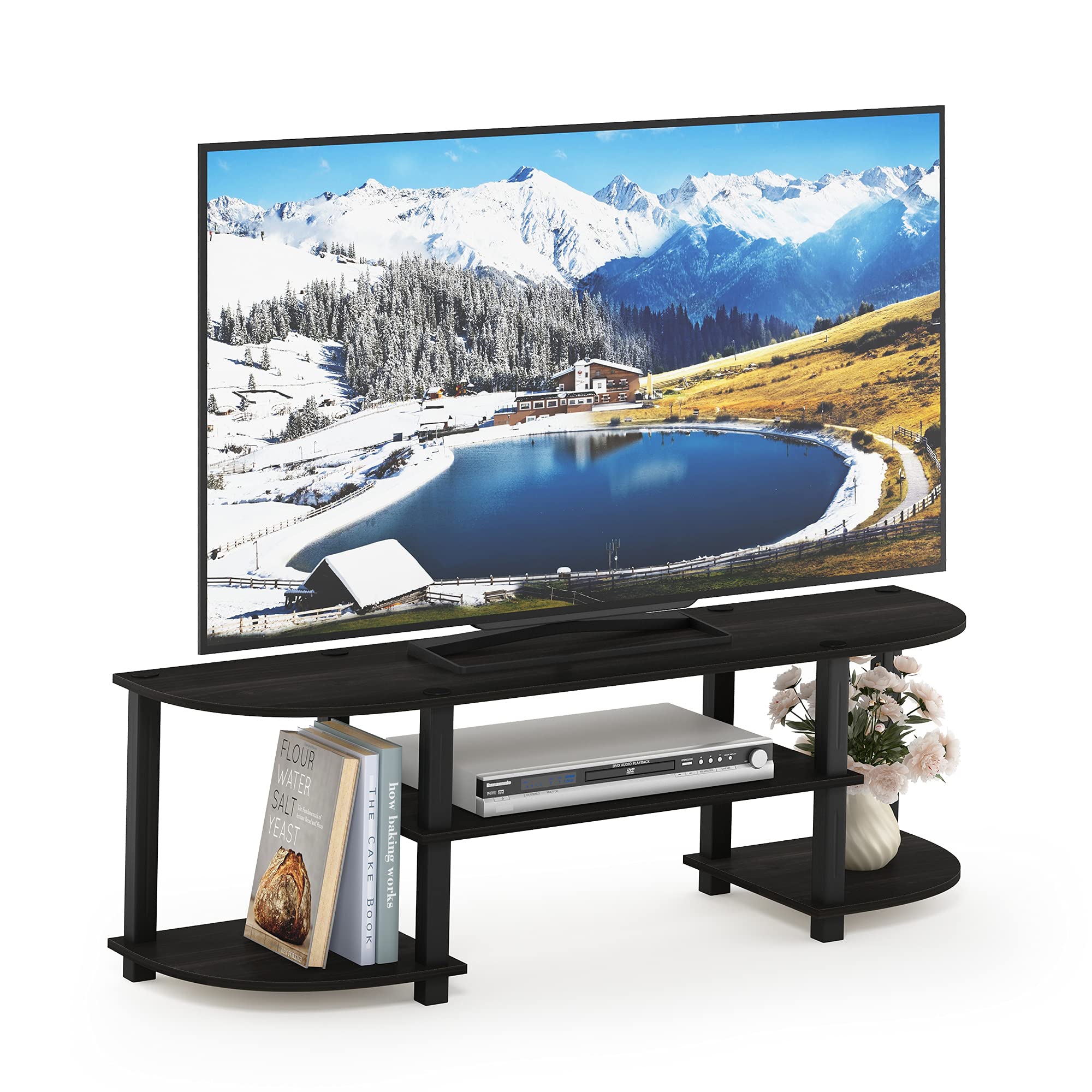 Furinno Turn-S-Tube Wide TV Entertainment Center, Espresso/Black & Simplistic End Table, Espresso/Black