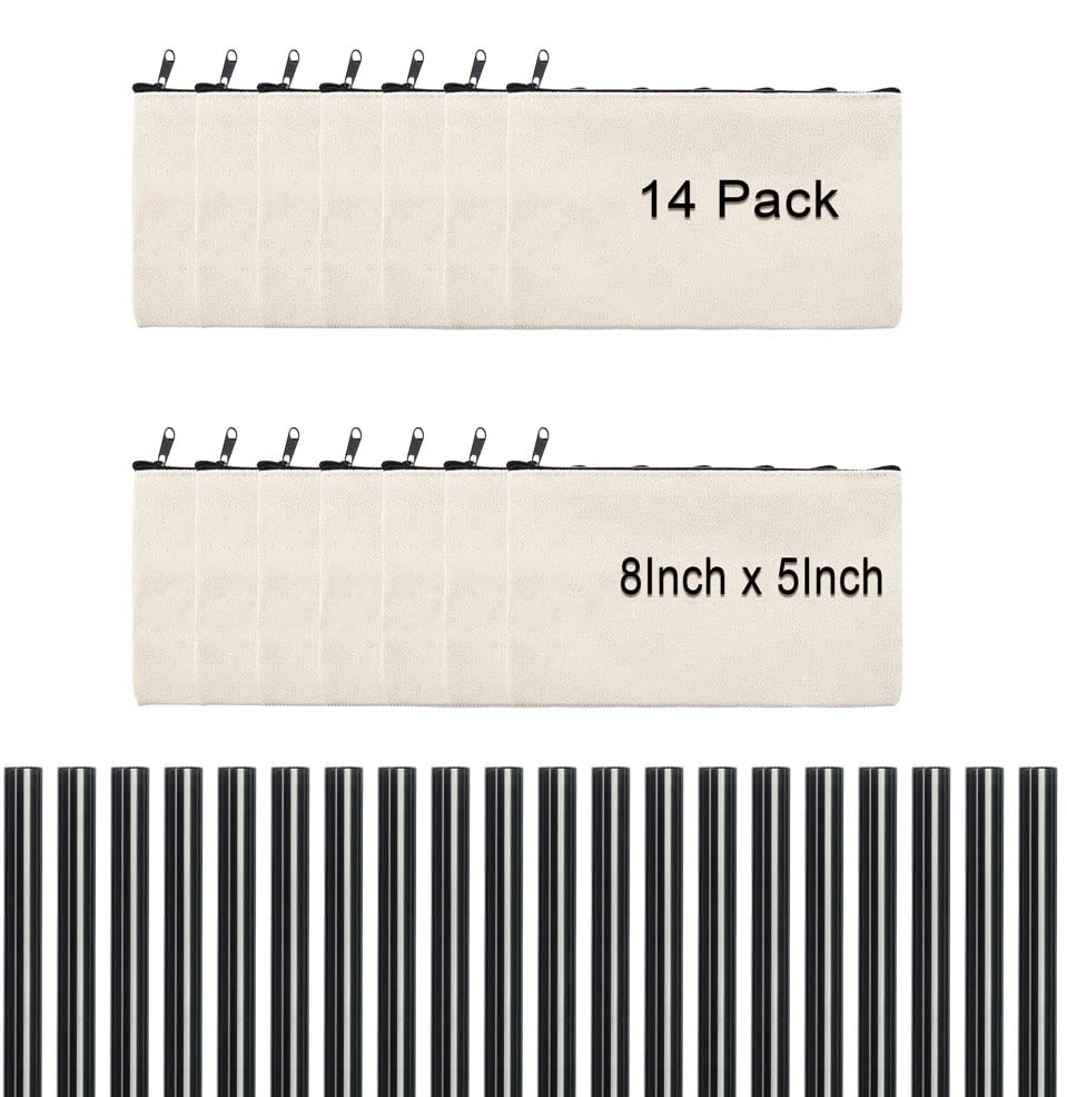 14Pieces 8 x 5 Inch Blank Craft DIY Canvas Bags with 20 Pieces 12x 10inch Black Heat Transfer Vinyl Canvas Makeup Bag Multipurpose Travel Toiletry Pouch Cosmetic Pen Bag (34Pieces…