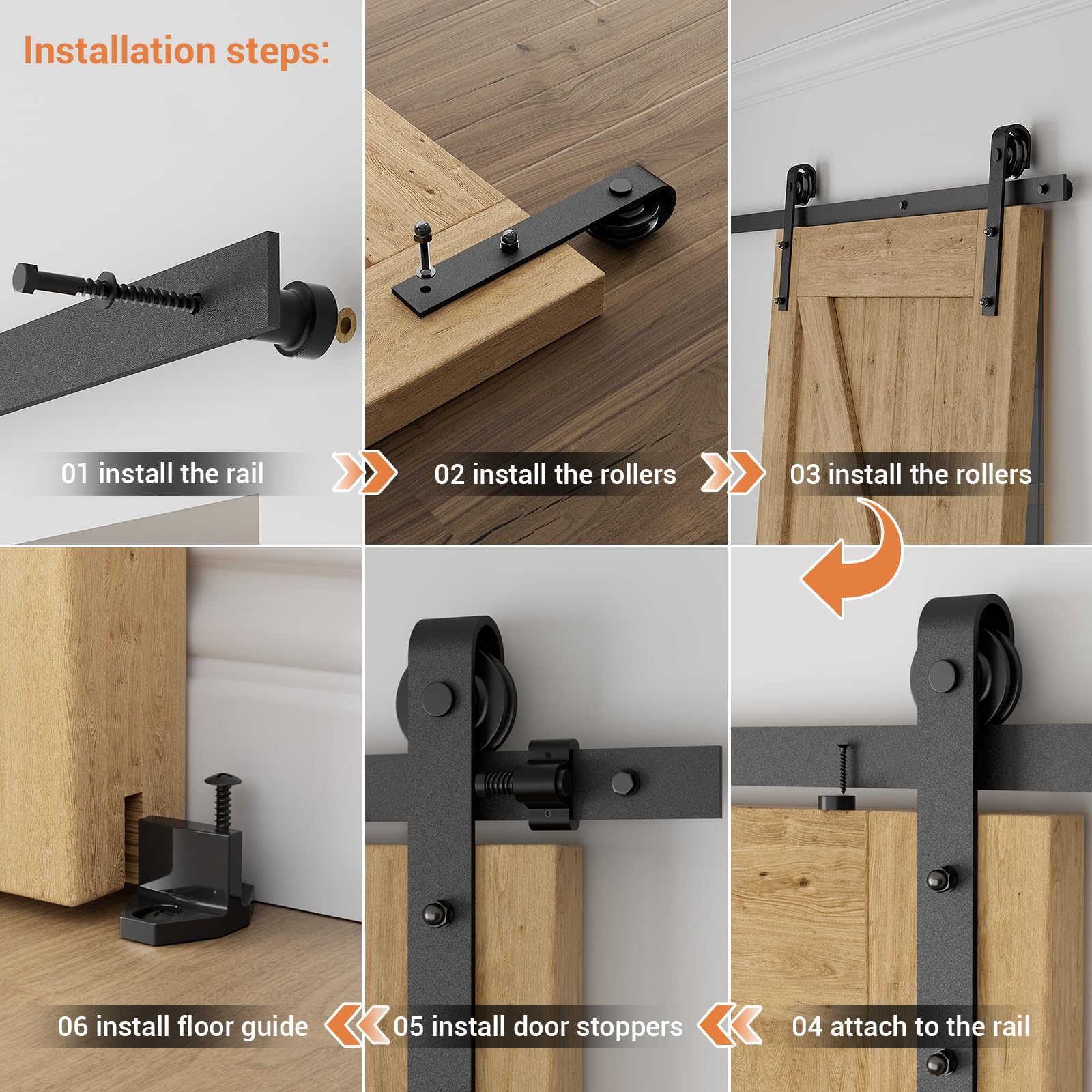 CCJH Barn Door Hardware Kit 4FT Sliding Track Heavy Duty for Single Max 24'' Wide Door Panel