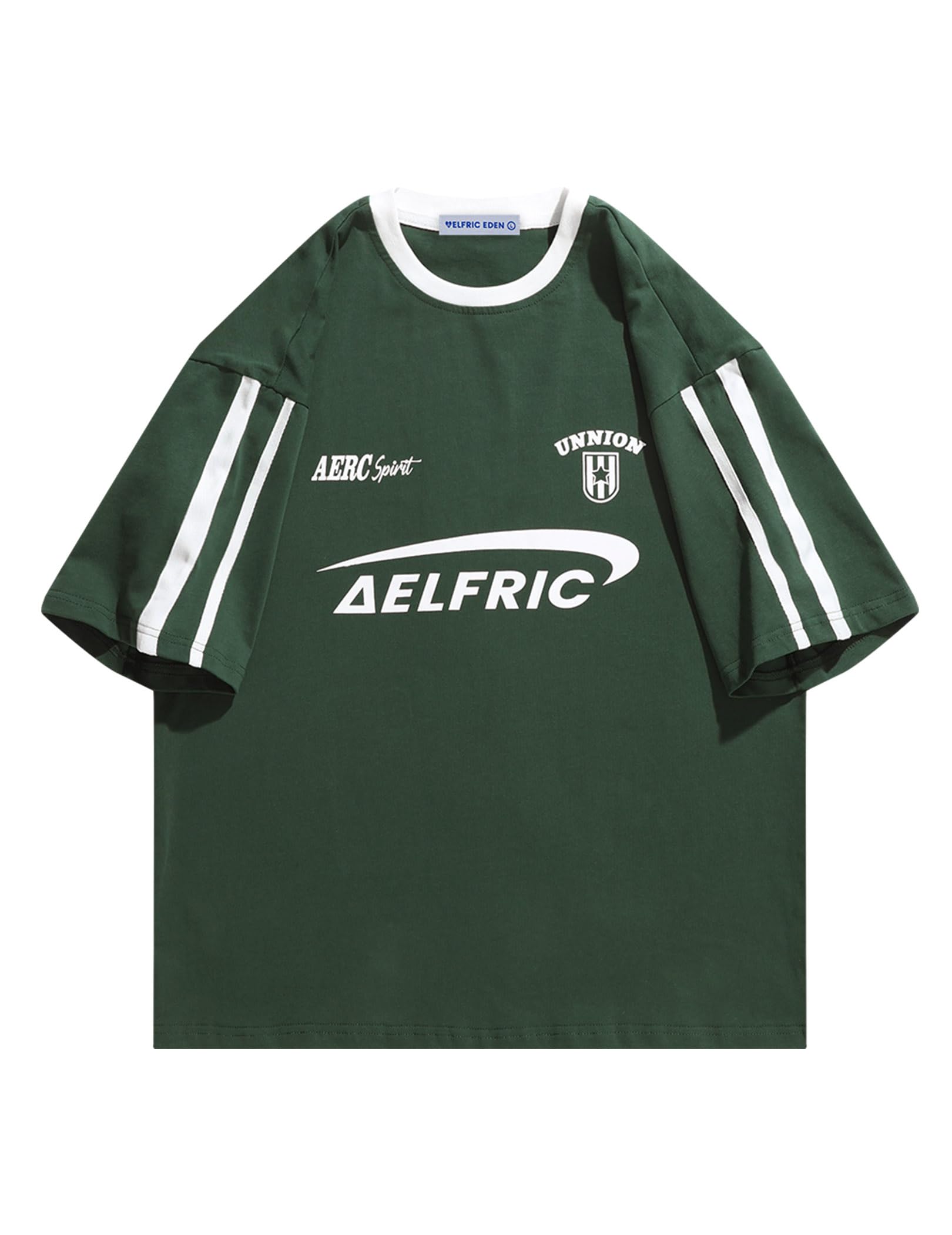 Aelfric Eden Graphic Tees Y2k Women Oversized T Shirts Striped Patchwork Crewneck Unisex Streetwear Tops Green L