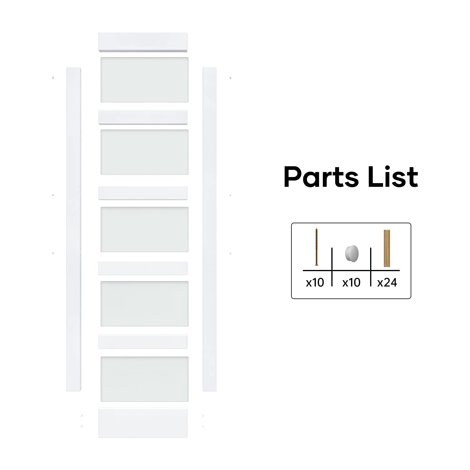 Finosen 30 in x 84 in Sliding Closet Door, 5-Lite Frosted Glass, LVL Wood Panel, PVC Surface, Assembly Needed Interior Doors for Bathroom, Living Room, White