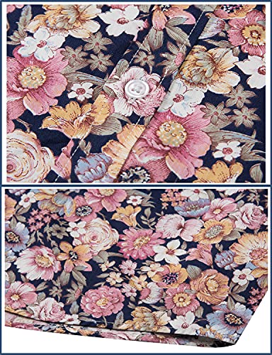 TUNEVUSE Mens Long Sleeve Floral Dress Shirt Flowered Pink Pattern Print Button Down Shirts Cotton Pink Medium