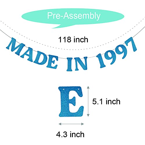 WEIANDBO MADE IN 1997 Blue Glitter Banner,Pre-Strung,26th Birthday Party Decorations Bunting Sign Backdrops,MADE IN 1997