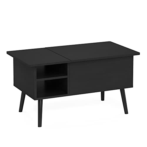 Furinno Jensen Living Room Wooden Leg Lift Top Coffee Table With Hidden Compartment and Side Open Storage Shelf, Americano