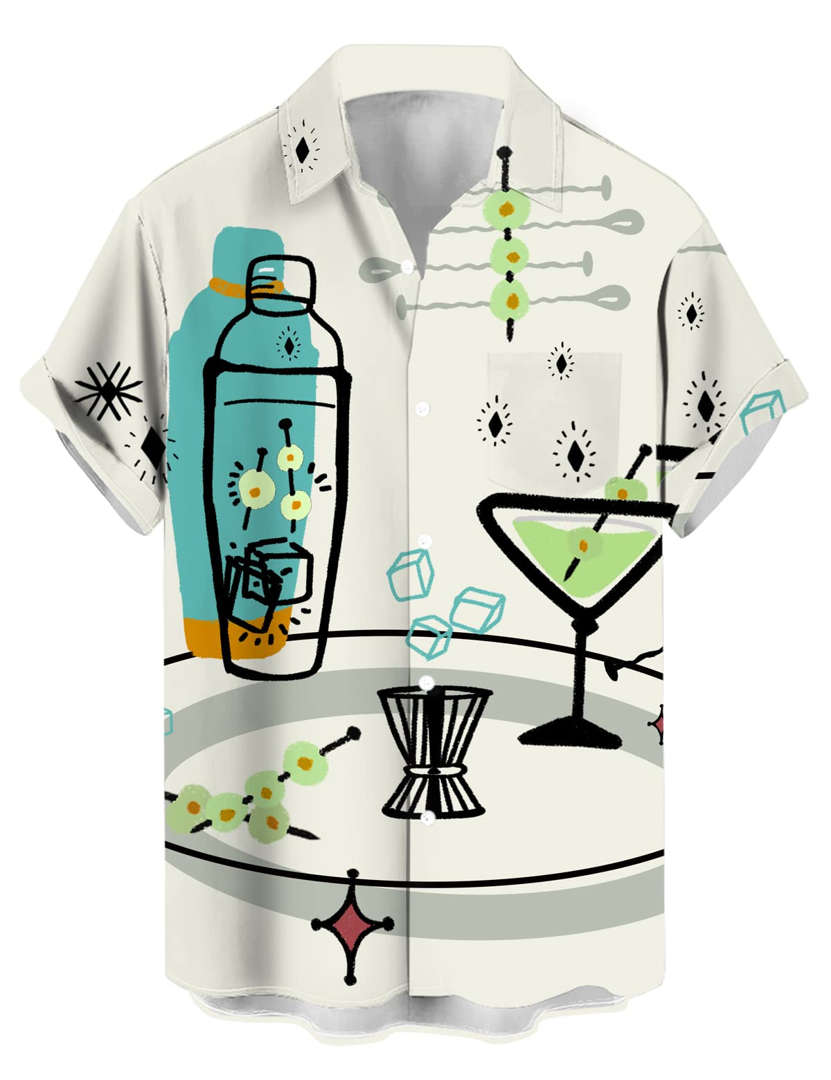 Hodaweisolp Men's Casual Short Sleeve Button Down Bowling Summer Loose Hawaiian Beach Shirts Beige Cocktail-XL
