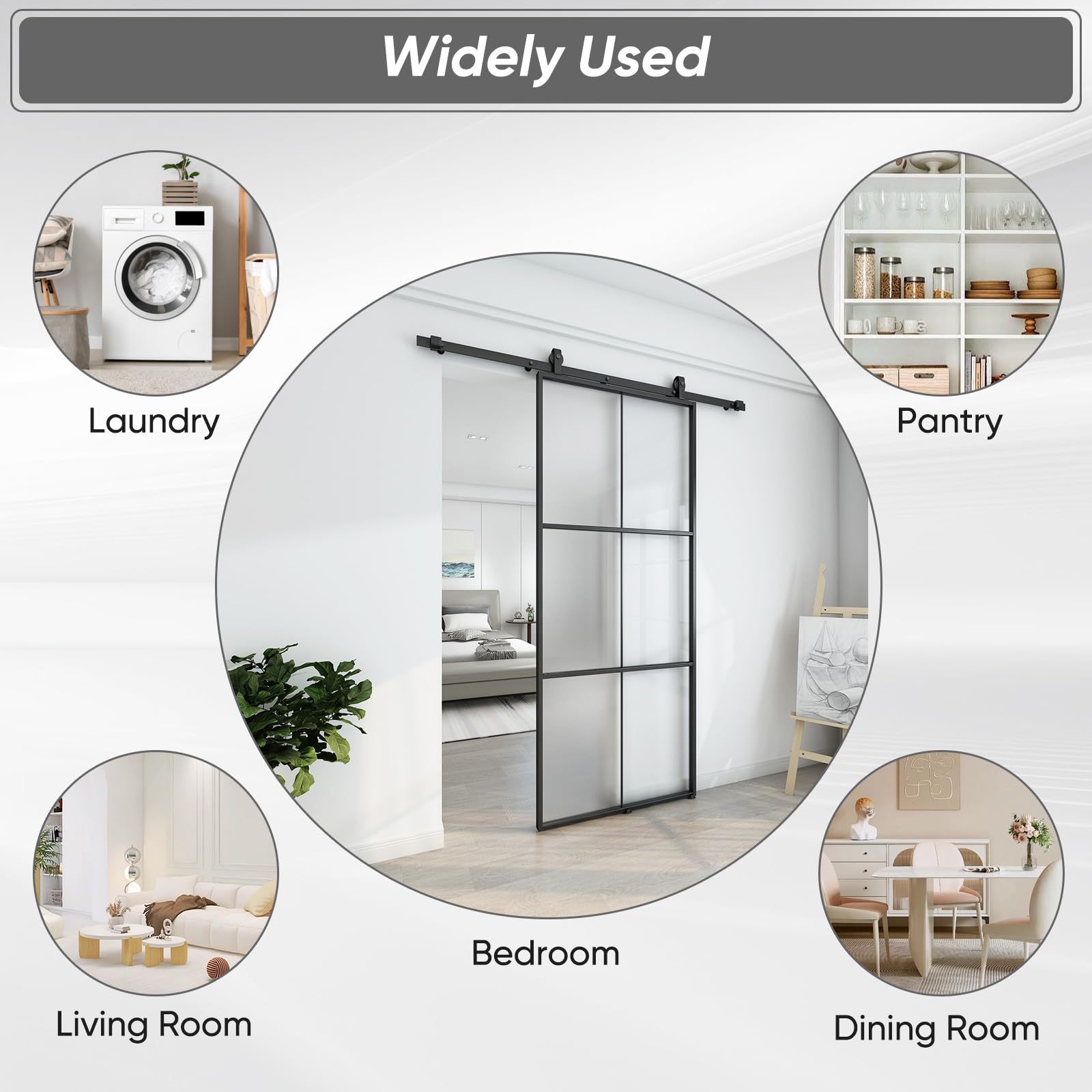 BARNSMITH 42in x 84in Aluminum Glass Barn Door Panel DIY Frosted Tempered Glass Door Slab Disassembled(Sliding Hardware not Included), Lightweight Sliding Door, Easy Assembly