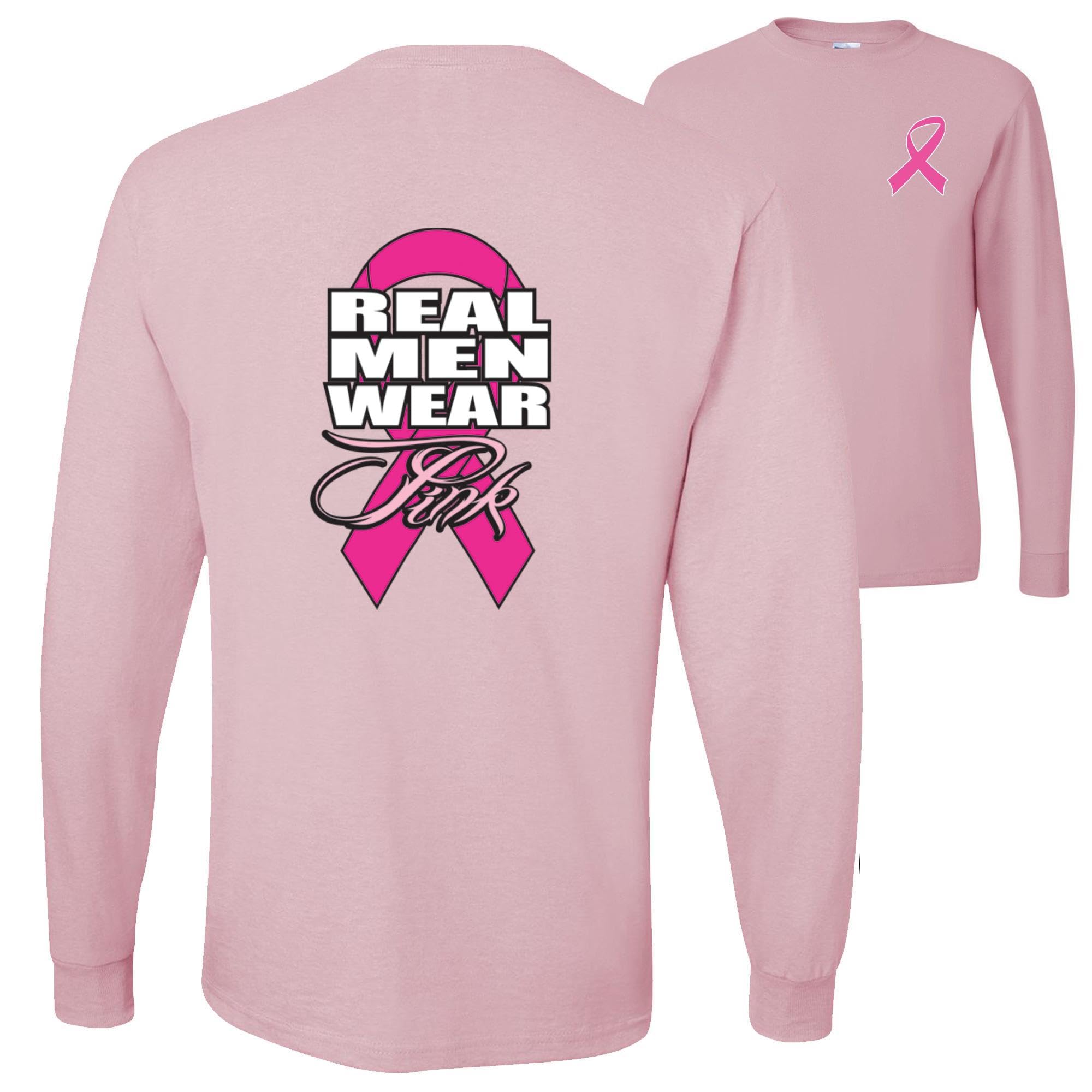 Real Men Wear Pink Breast Cancer Awareness Front & Back Mens Long Sleeves, Light Pink, X-Large