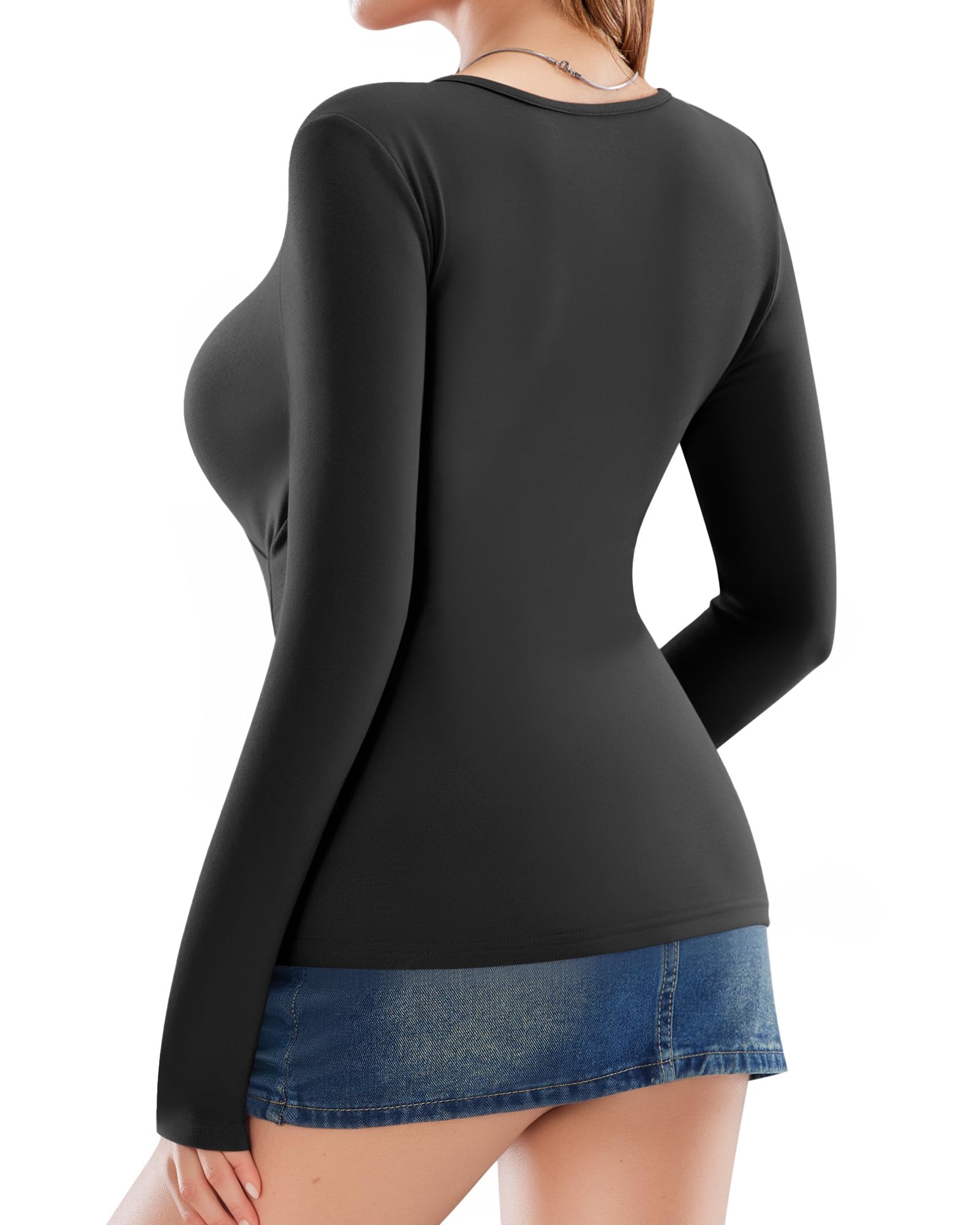 MANGOPOP Women's Cross Wrap Ruched Plunge Sexy Deep V Neck Slim Fit Long Sleeve T Shirt Tunic Tops Tee