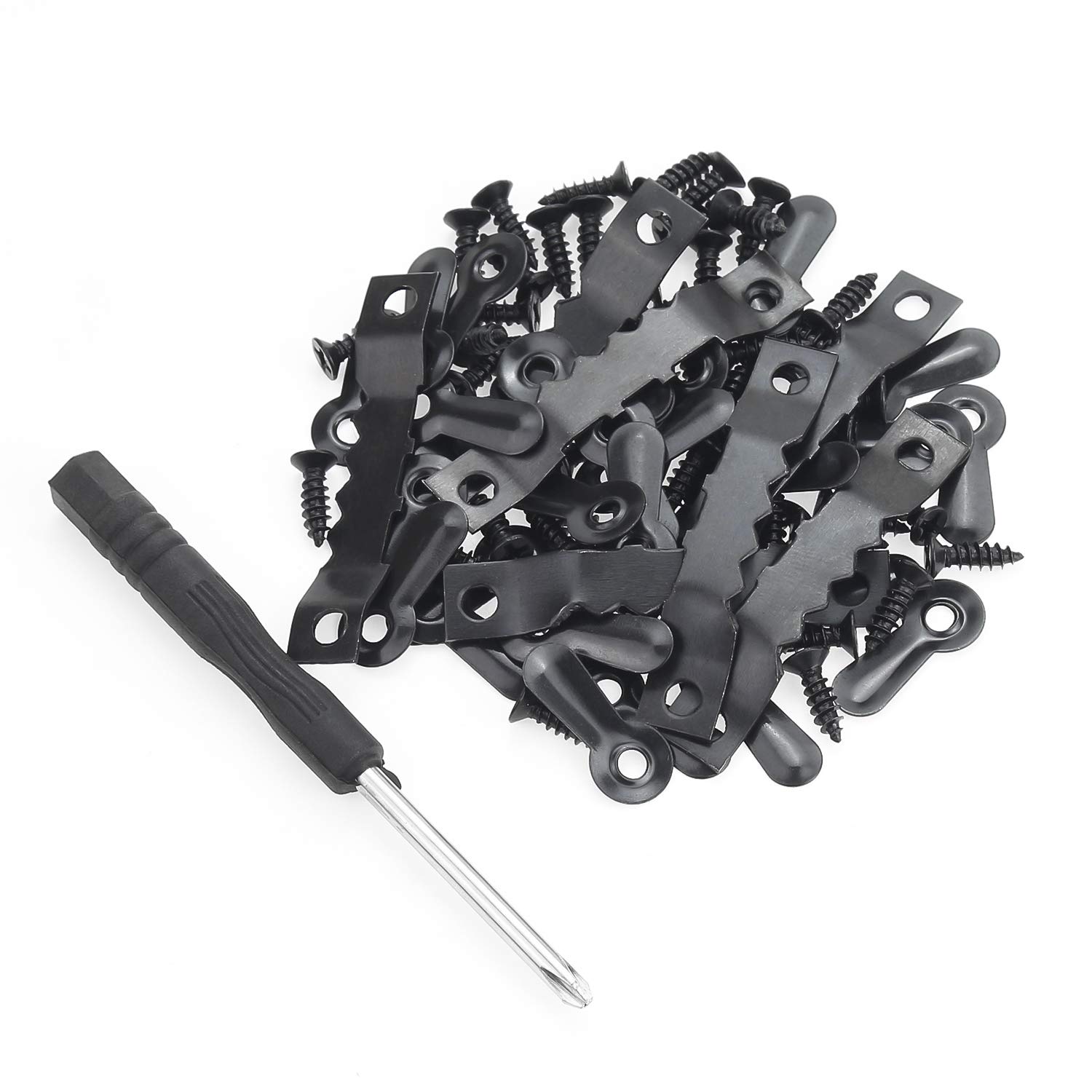 Powlankou 200 Piece Picture Hanger Kit, Including 100 Sawtooth Picture Frame Hangers and 100 Frame Turn Buttons with Screws